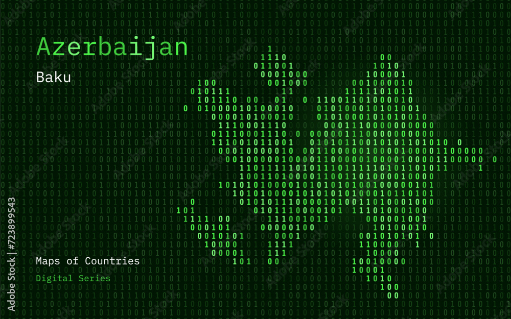 Стоковий вектор Azerbaijan Map Shown in Binary Code Pattern. TSMC. Matrix numbers, zero, one ...