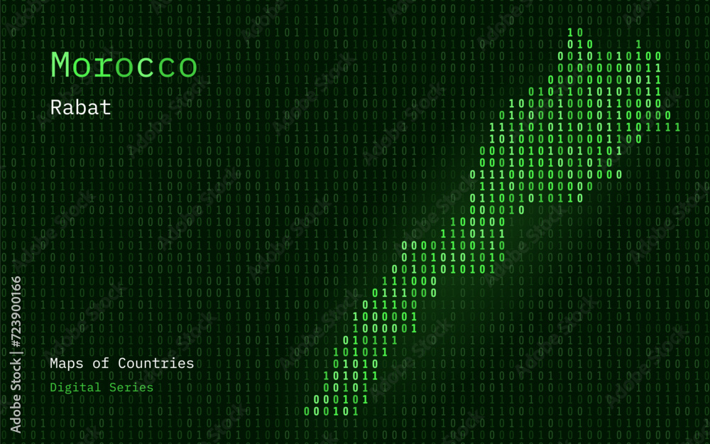 Morocco Map Shown in Binary Code Pattern. TSMC. Matrix numbers, zero ...