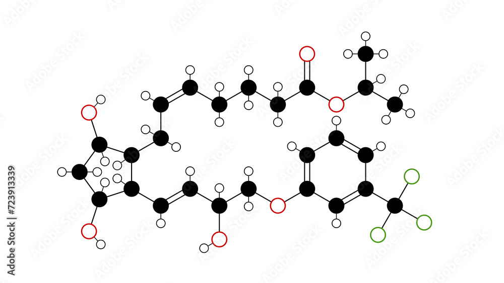 travoprost molecule, structural chemical formula, ball-and-stick model ...