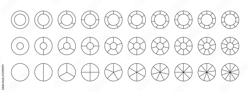 Pie chart circle outline template PNG. Diagram structure divided from 1 to 12 into pieces ...
