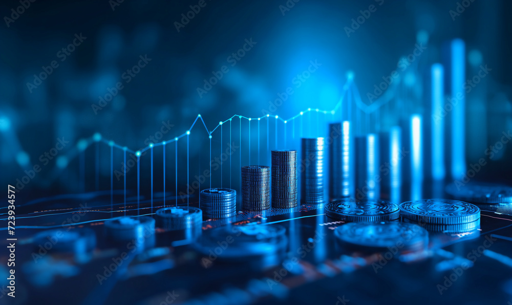 economy coin with money business graph finance chart diagram background ...