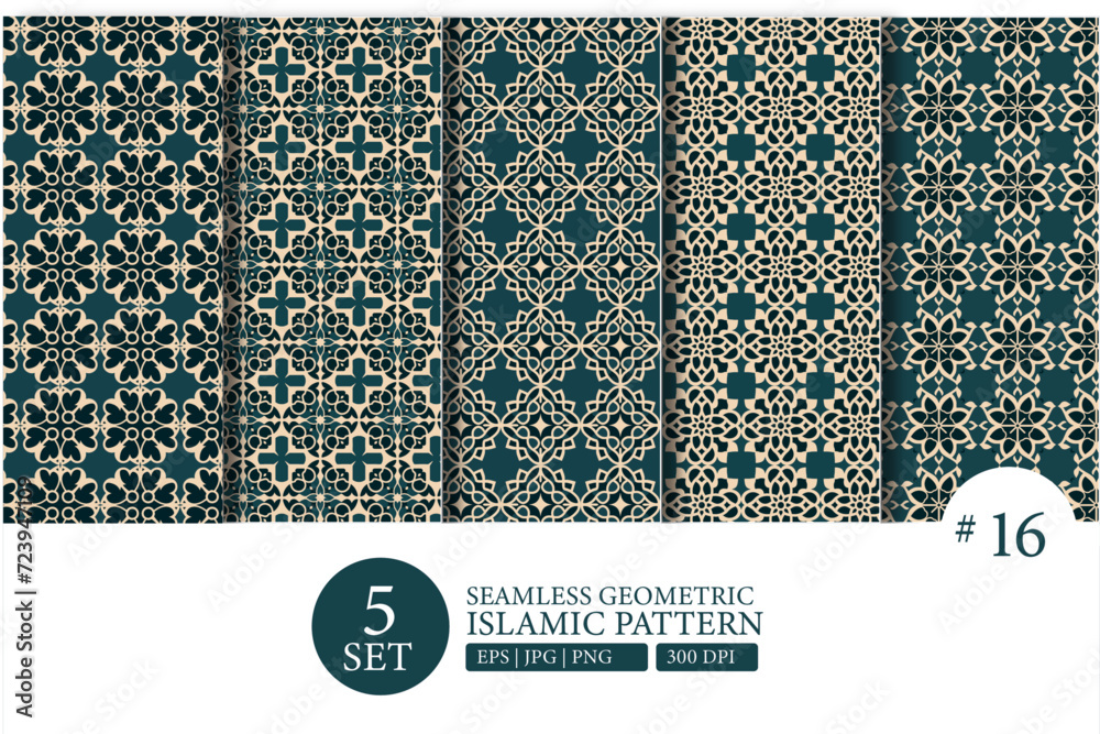 Big set of different vector ornamental seamless patterns. Collection of geometric islamic ...