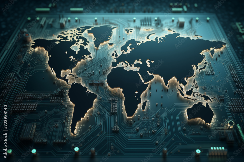 Map of the Continents of the World on a Printed Circuit Board PCB ...