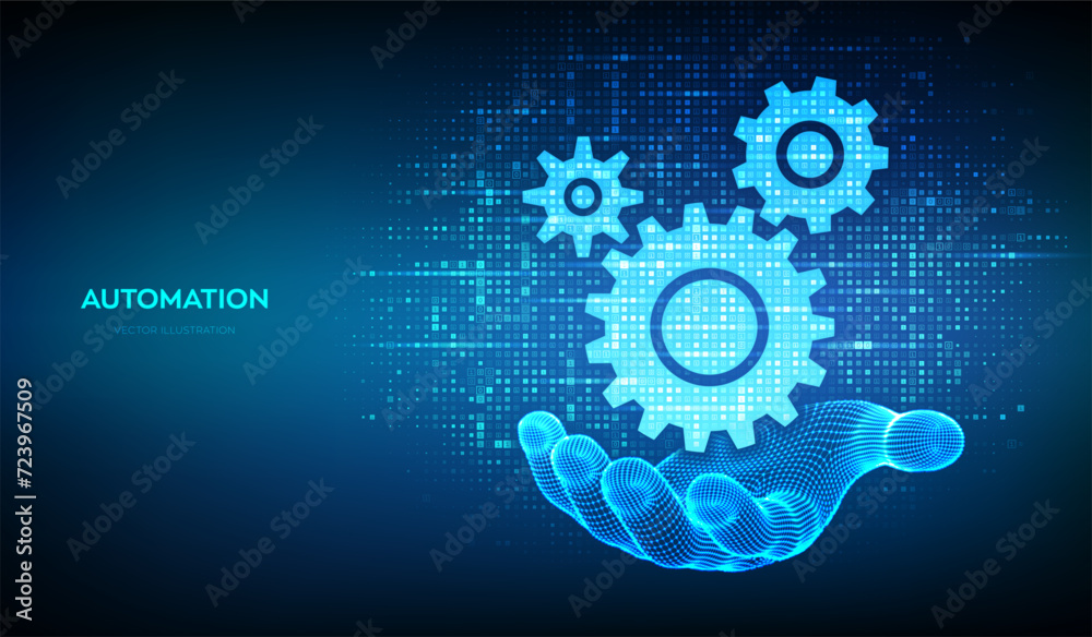 Automation and IOT software concept. Gears icons made with binary code ...