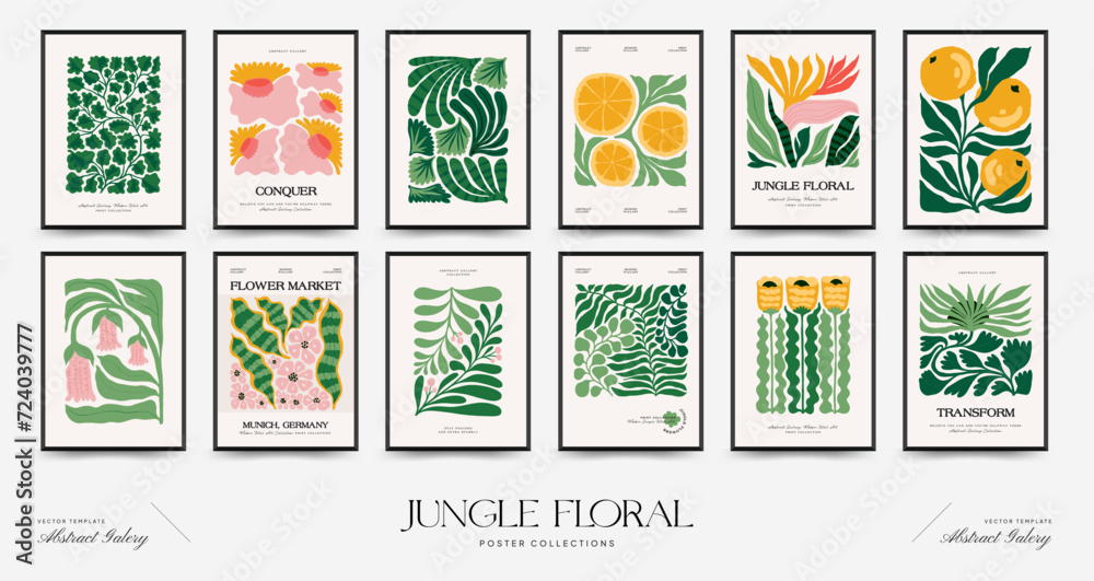 Abstract floral posters template. Modern trendy Matisse minimal style ...