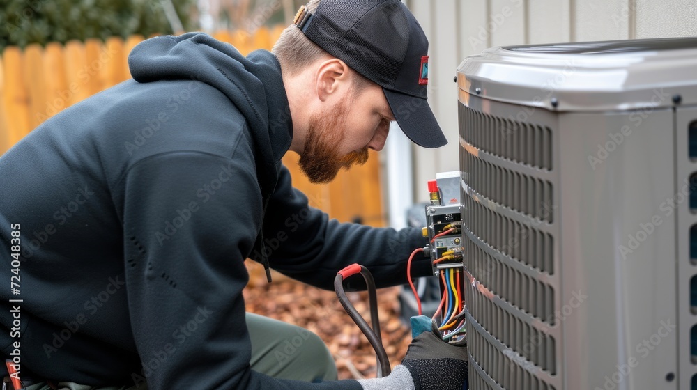 Professional installation of an air conditioning unit Stock Photo ...