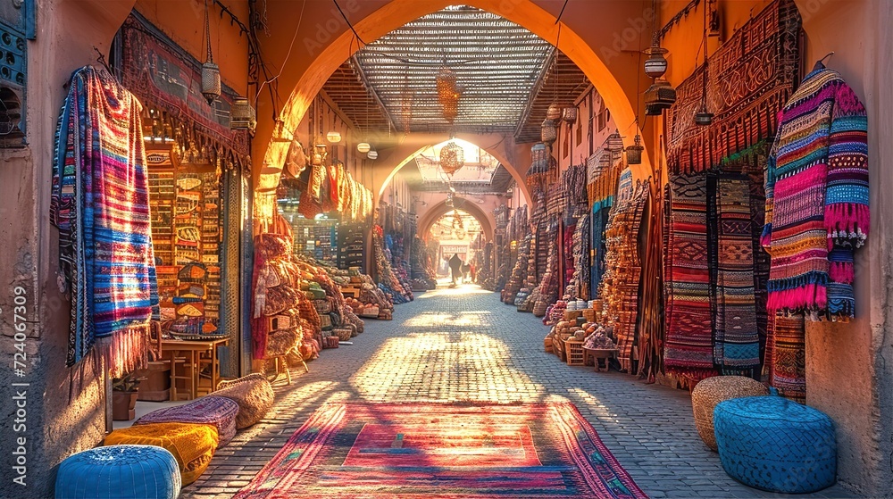 Old narrow street of the traditional Arabian Bazaar Market. Small shops ...