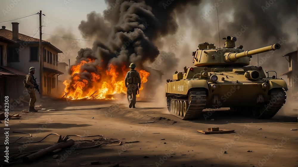 War Zone. Soldiers, Tanks, and the Destruction of War Itself. Ruins and ...