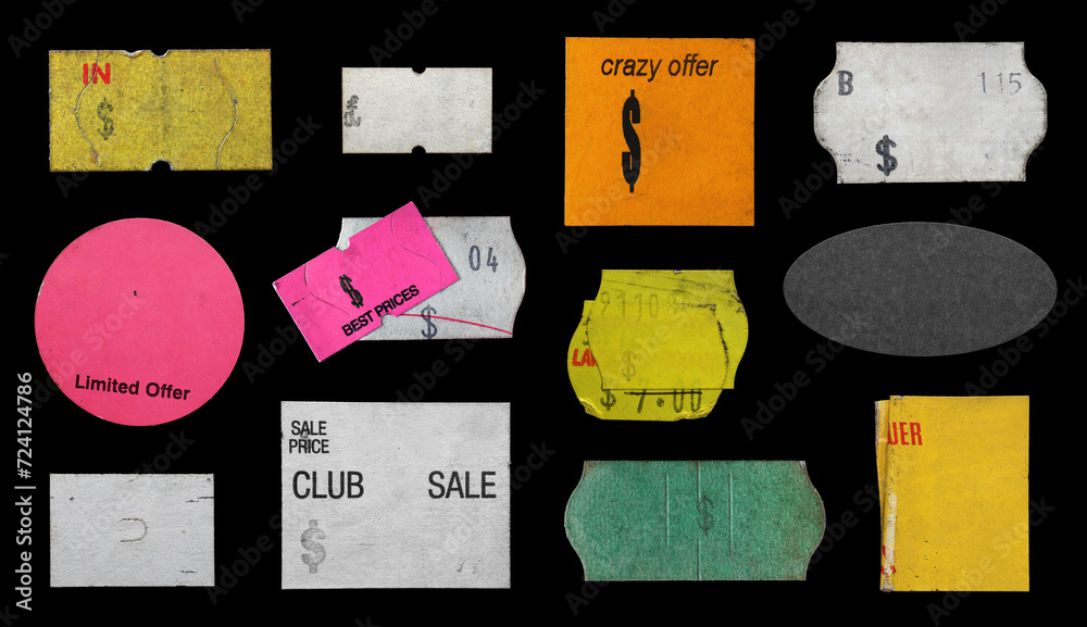 collection of blank old sticker, label, price tag template for mockup ...