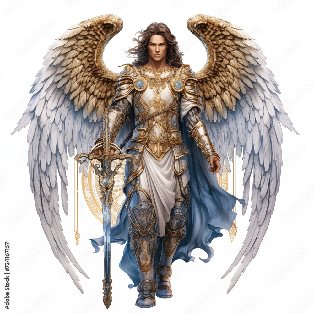 Archangel Michael in the clouds wearing armor and a sword. Powerful ...
