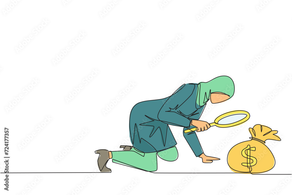 Image vectorielle Stock Continuous one line drawing of Arabian businesswoman looks down checking ...