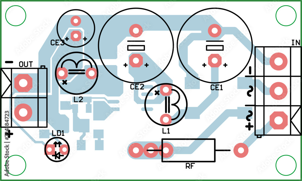 Vector printed circuit board of electronic device with components of ...