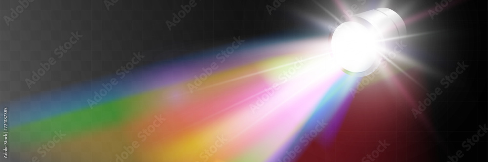 Rainbow spotlight. Light beams spectrum,vector lens flare effect. Magic ...