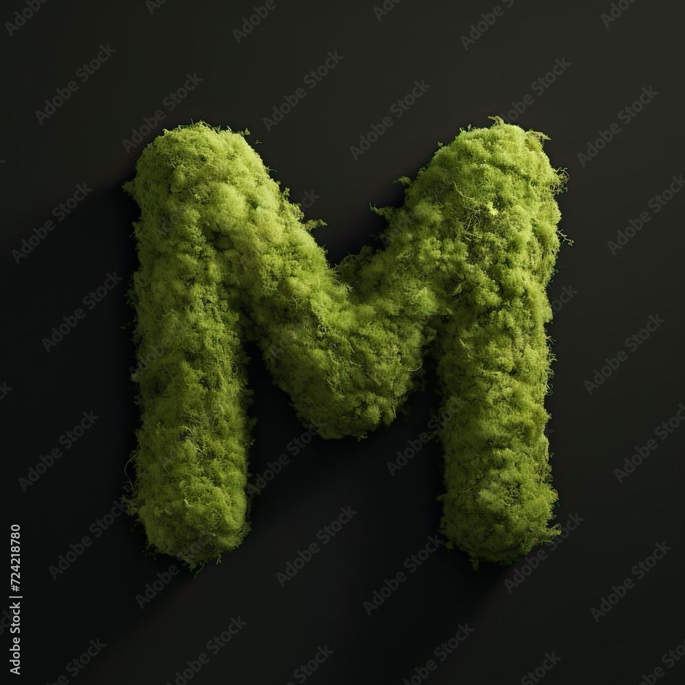 Letter M with moss. Large soft forest font. Green typographic symbol ...