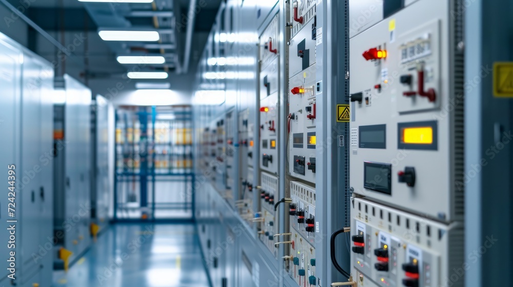 Stock-Foto „Electrical room of residential or commercial building. Multiple smart meters, main ...