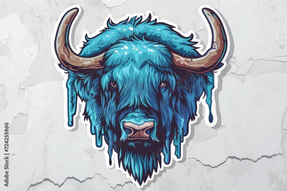 A striking sketch of a majestic blue buffalo, adorned with powerful ...