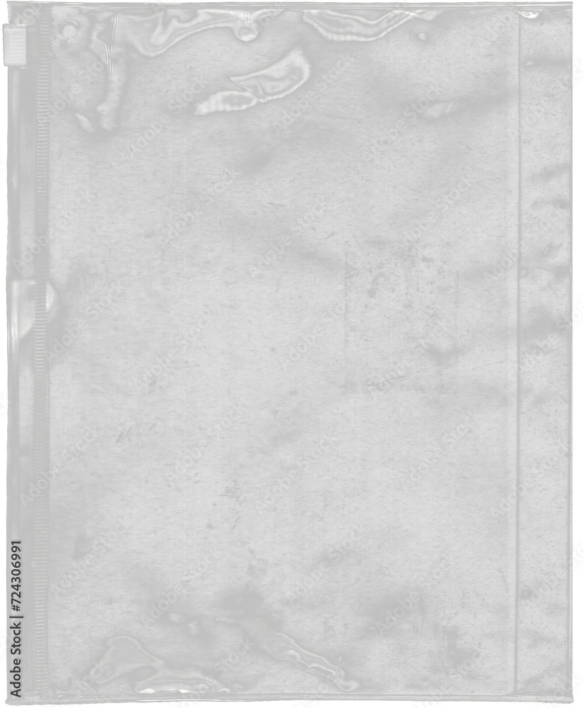 Stylish and transparent plastic envelope, slightly wrinkled, with a ...
