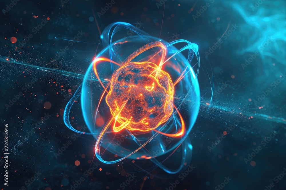 Atomic dance: subatomic realm, electrons, neutrons, and protons orbit a ...