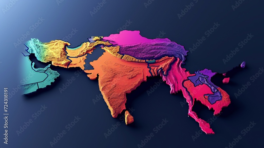 Colorful 3D Relief Map of India Highlighting Geographical Contours ...