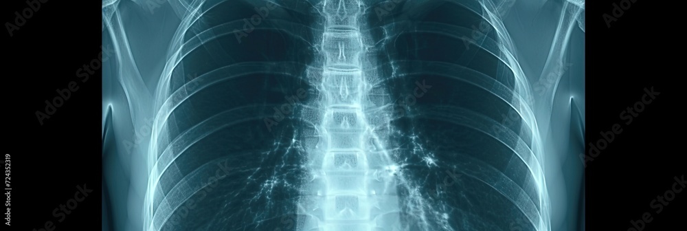 Chest x-ray with ribs and spinal cord. Skeletal bones Stock ...