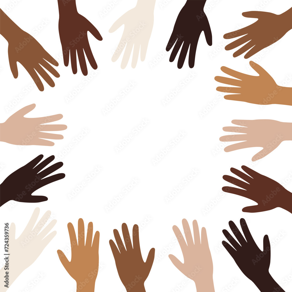 Frame border hands different skin multicultural diversity illustration ...