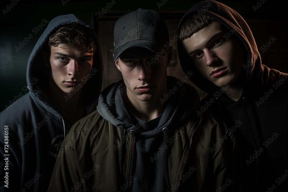 teenager and portrait of friends on bench for hip hop, street art and ...