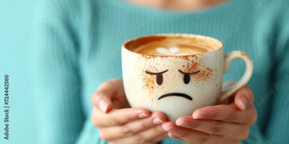 Morning Blues: A Unique Coffee Mug with a Sad Face Latte Art Expressing ...
