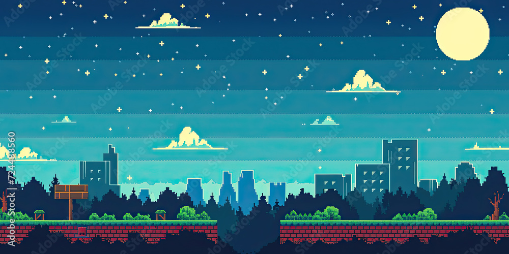 Vintage retro video game level design background, old school graphics ...