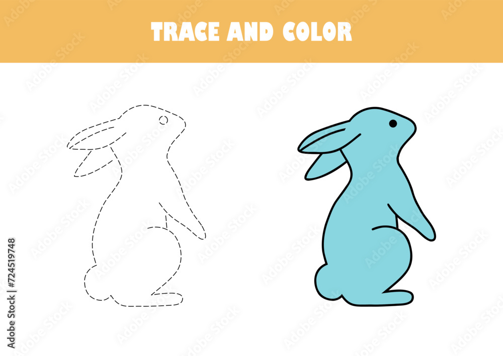 Trace and color cute cartoon worksheet for kids vector illustration ...
