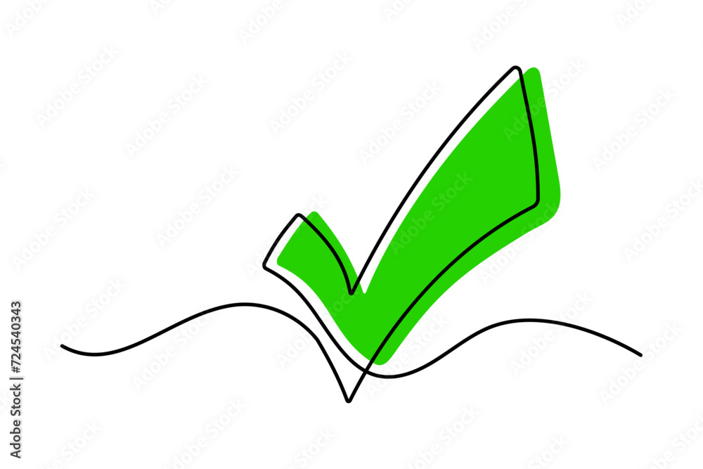 Continuous line drawing of check mark. One line drawing background ...