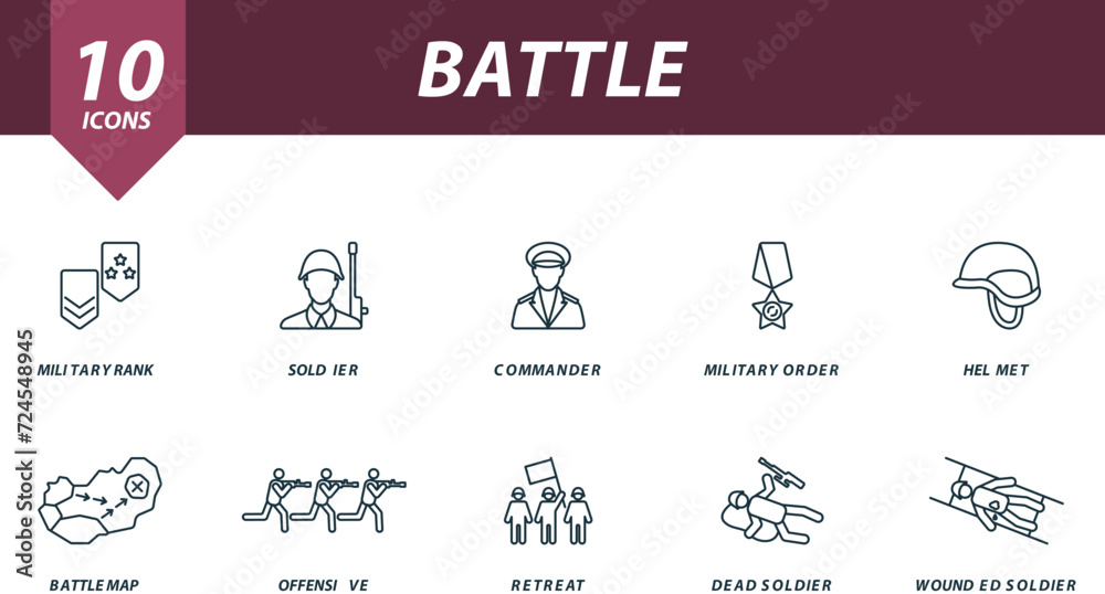 Battle outline icons set. Creative icons: military rank, soldier ...