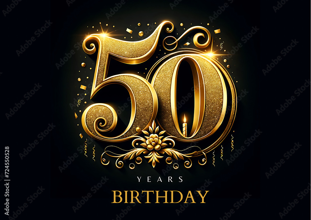 Happy 50th birthday card black background 50 years anniversary Stock ...