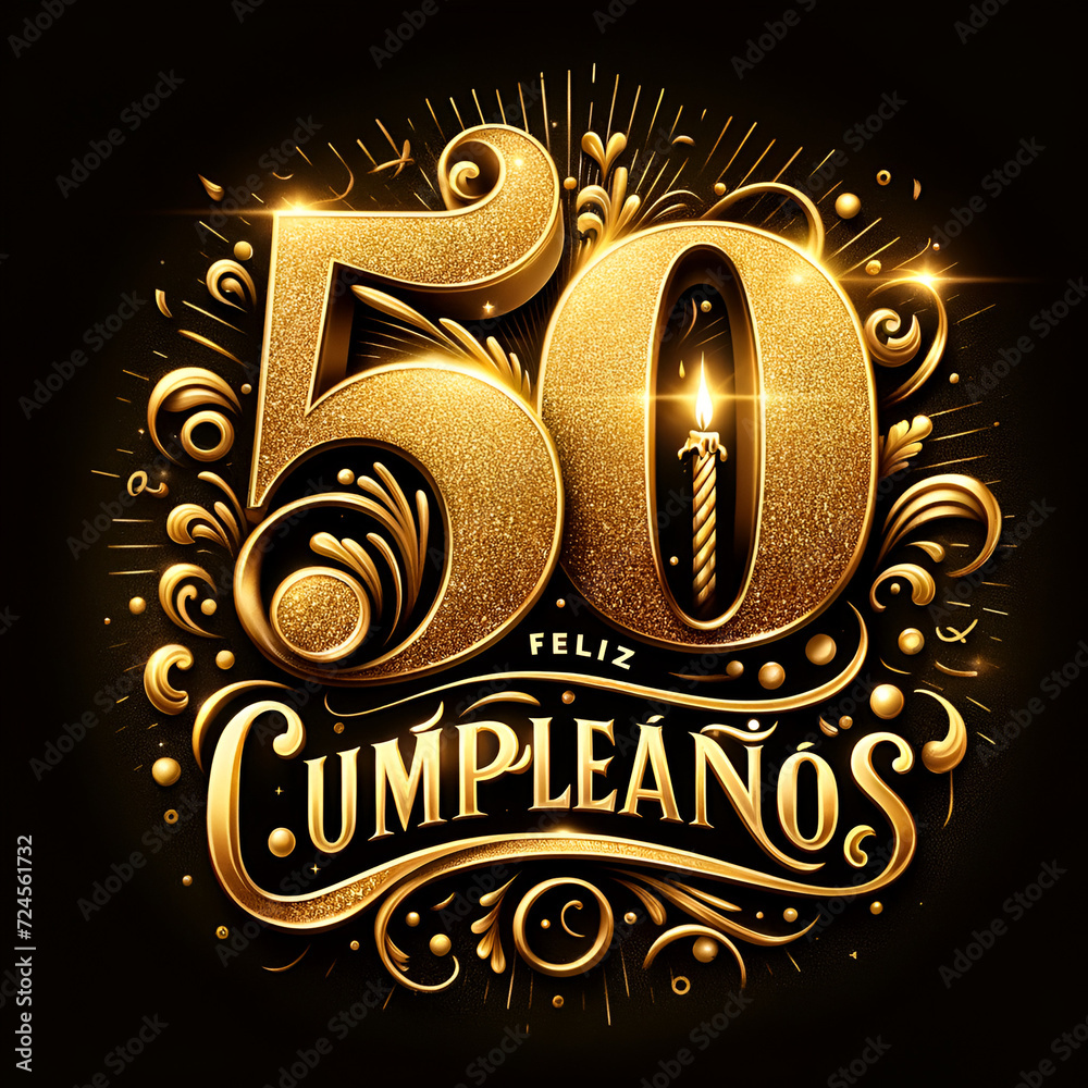 Foto de Stock Tarjeta de 50 años cumpleaños con fondo negro y dorada ...
