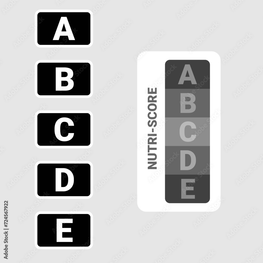 Nutrition score vertical icon set. Nutriscore stickers for packaging ...