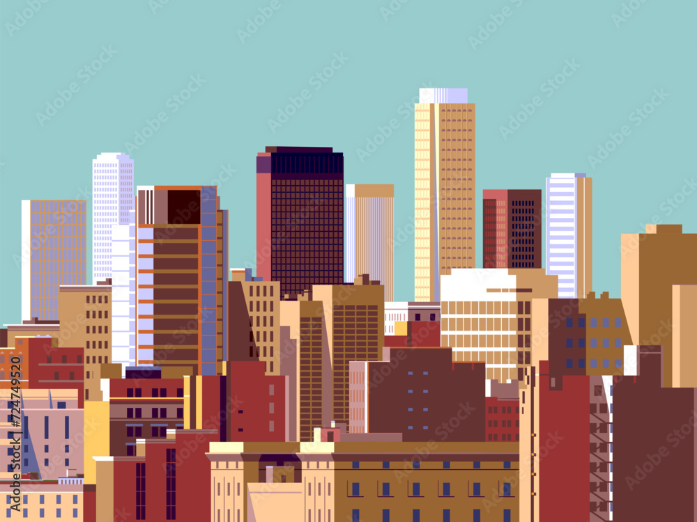 Cityscape overlooking high-rise corporate buildings in the commercial ...