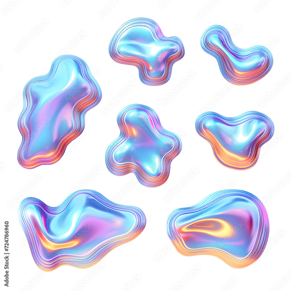 3d chrome y2k metal elements. Chrome Y2K melted, mercury shape 3d set ...