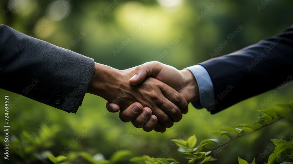 Business people handshake of commitment to reduce carbon to net zero by ...