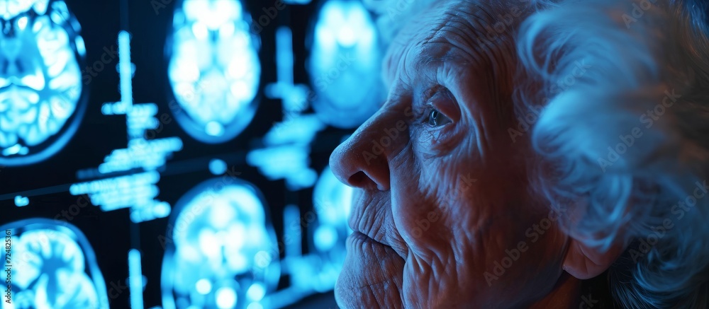 Foto An MRI film with a brain scan reveals part of an elderly ...