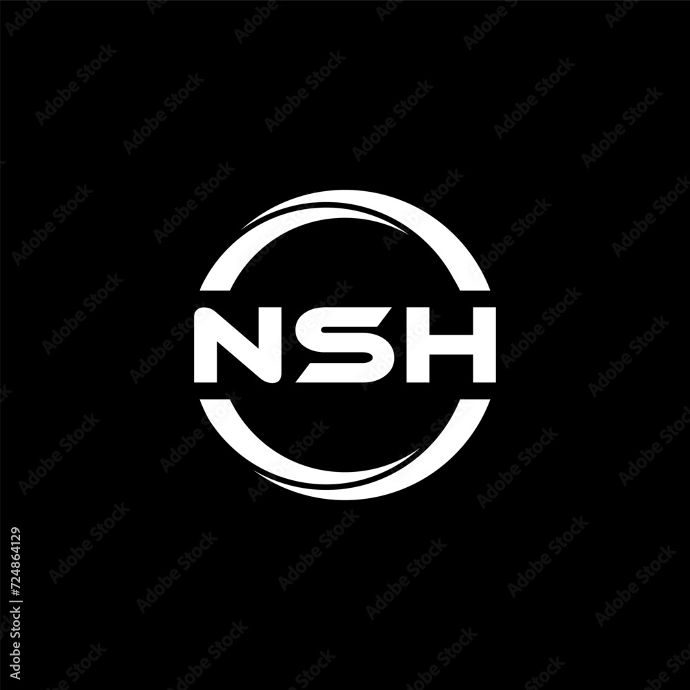 NSH letter logo design with black background in illustrator, cube logo ...