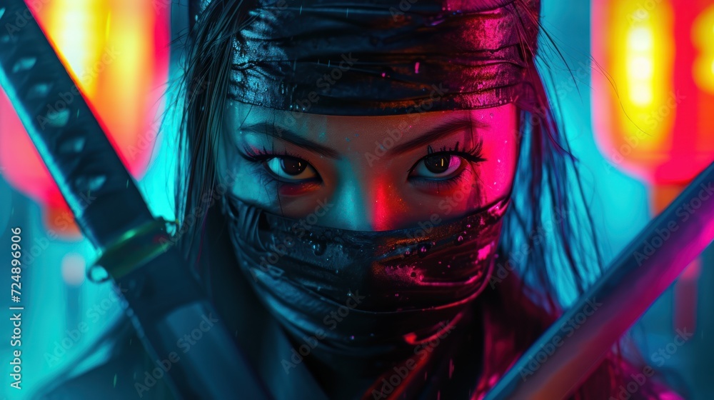 Futuristic female ninja kunoichi with mysterious face mask AI generated ...