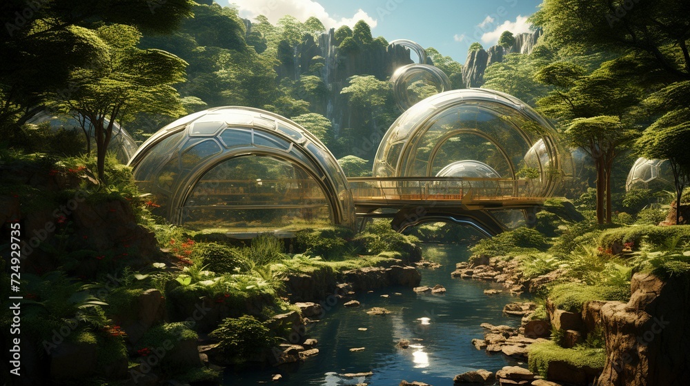Fantasy Ecosystems: Bio-Fusion of Nature and Futuristic Habitats Stock Illustration | Adobe Stock