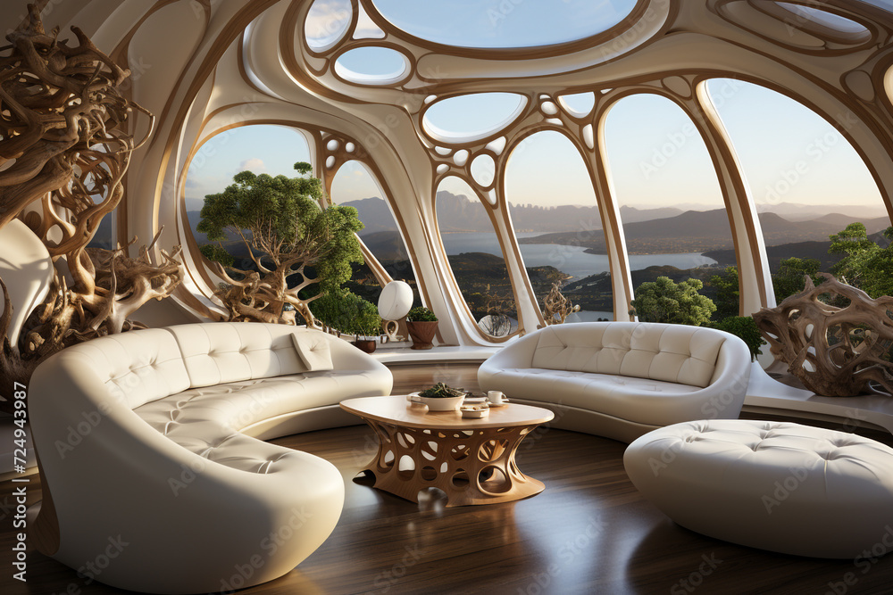 Beautiful modern Futuristic bionic forms architecture. Indoor space ...