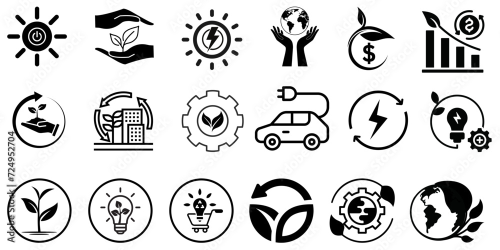 Sustainable icons, Ecological icons collection. Green energy and ...