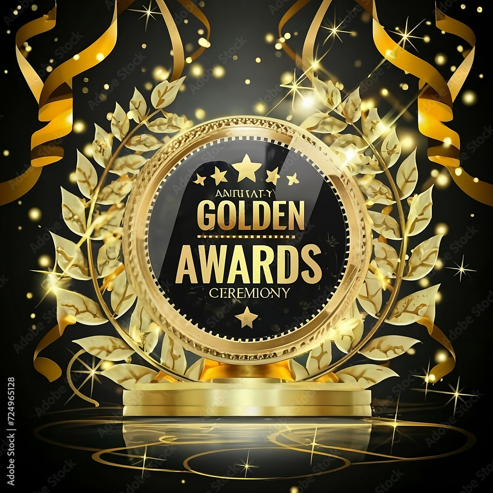 Golden Award Ceremony stage platform with spotlight. Award ceremony ...