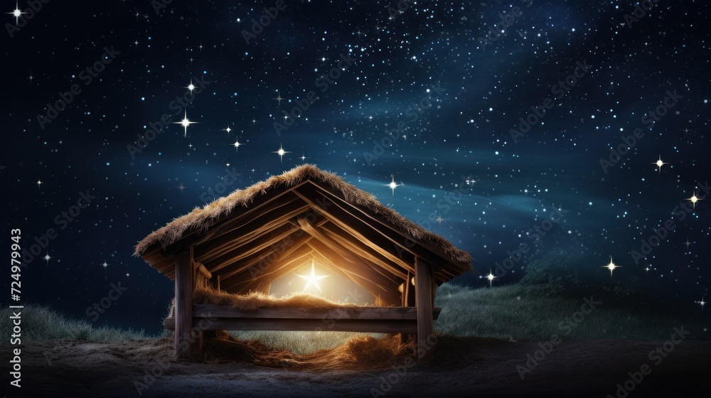Christian Christmas concept. Birth of Jesus Christ. Wooden manger in ...