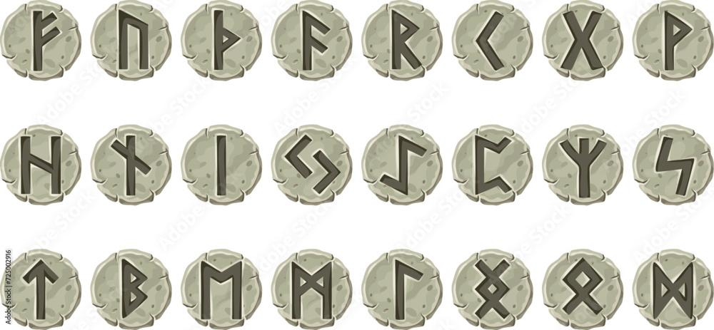Viking runes, celtic alphabet with ancient runic signs on stone ...