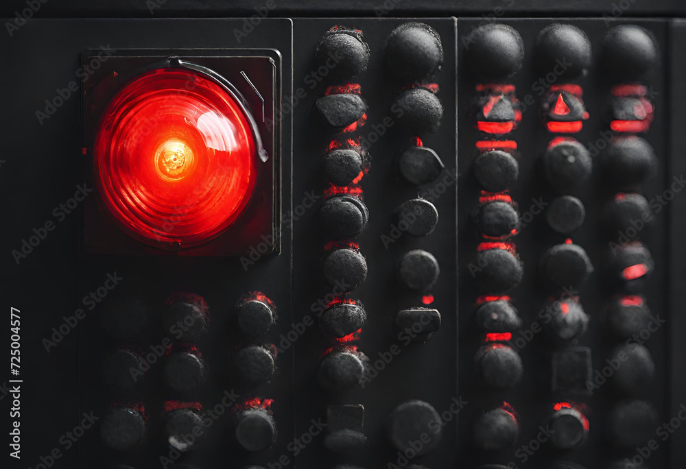 Vivid Vigilance: Red Alert Lamp or Warning Indicator Glowing on Black ...