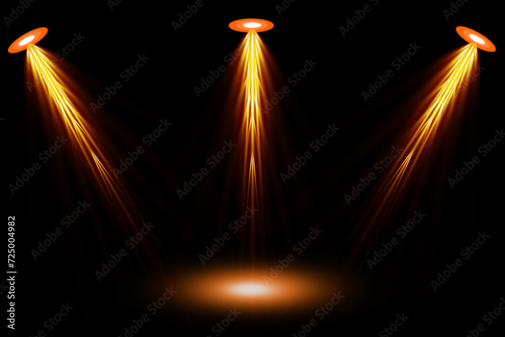 spotlight isolated on transparent background. Glowing light effect with gold rays and beams ...
