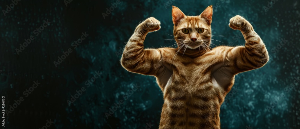 Illustration Stock Portrait of Strong cat body builder super muscles ...