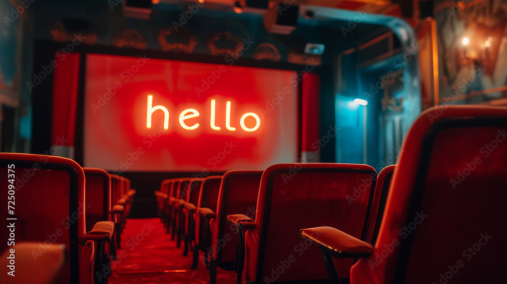 Hello on the Movie Screen Gen AI Stock Illustration | Adobe Stock
